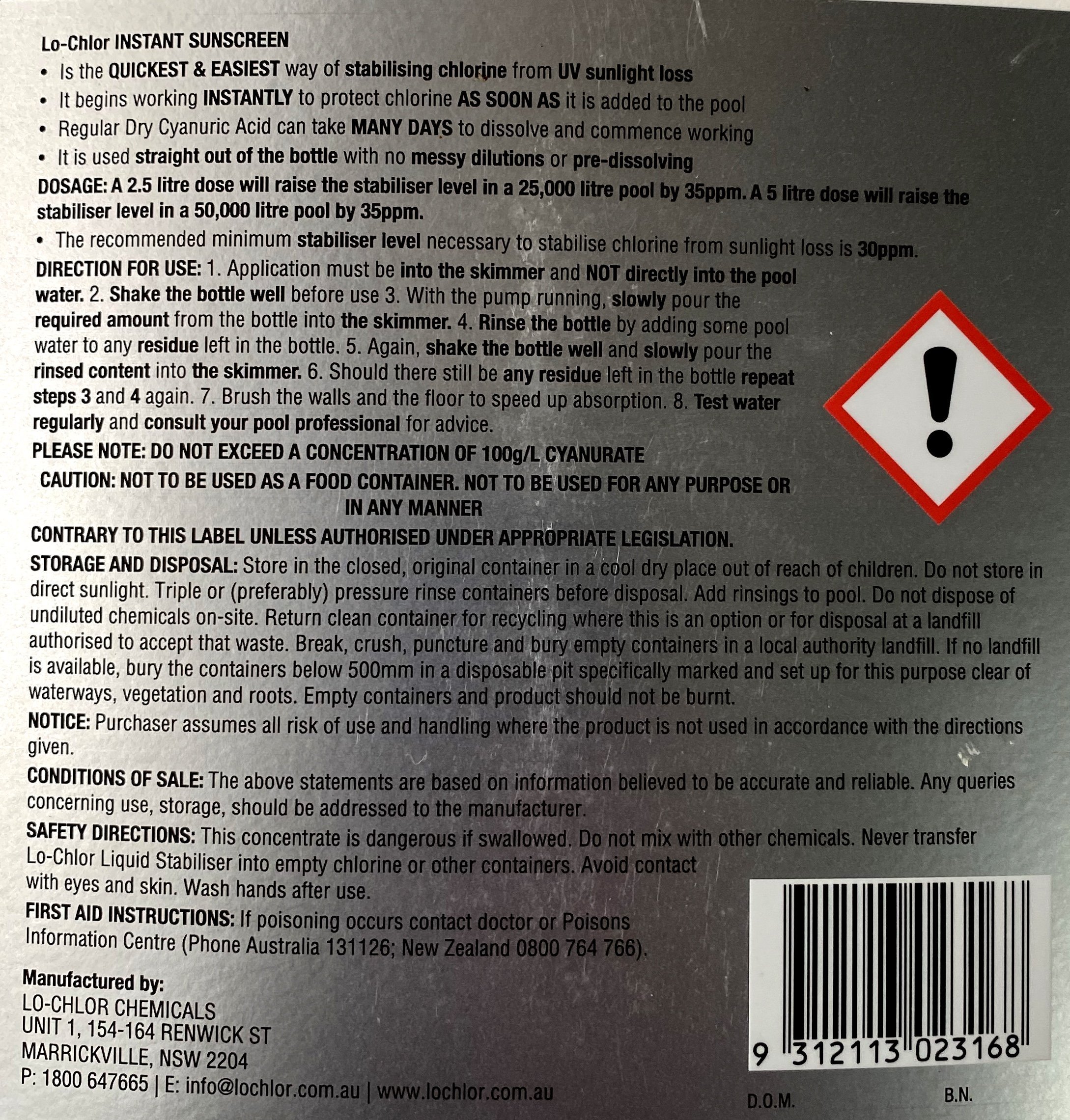 LoChlor Instant Sunscreen Stabilizer 2.5lt – Epools Pool Shop